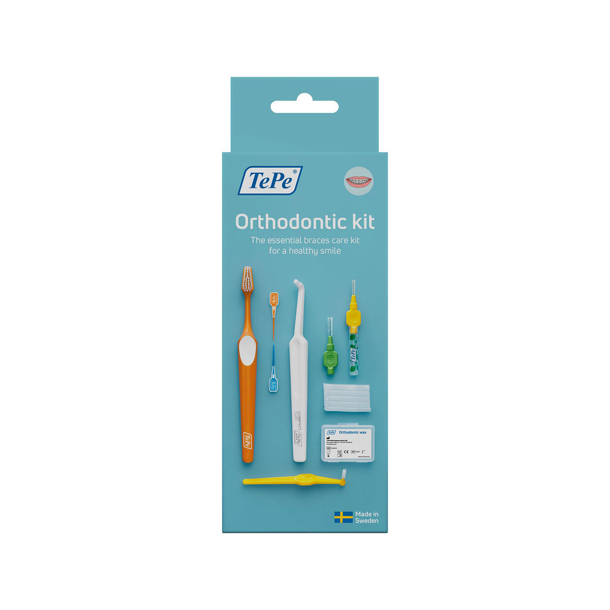 Tepe Orthodontic Kit (Toothbrushes, Interdentals, Floss, Wax).